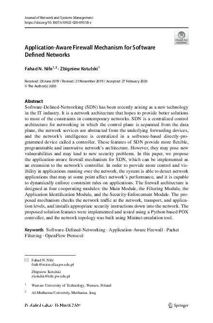 (PDF) Application-Aware Firewall Mechanism for Software Defined Networks