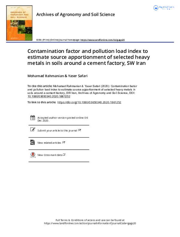 (PDF) Contamination factor and pollution load index to estimate source ...