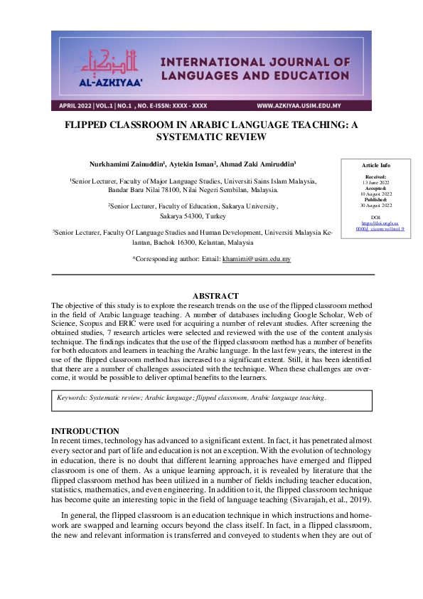 (PDF) Flipped Classroom In Arabic Language Teaching: A Systematic Review
