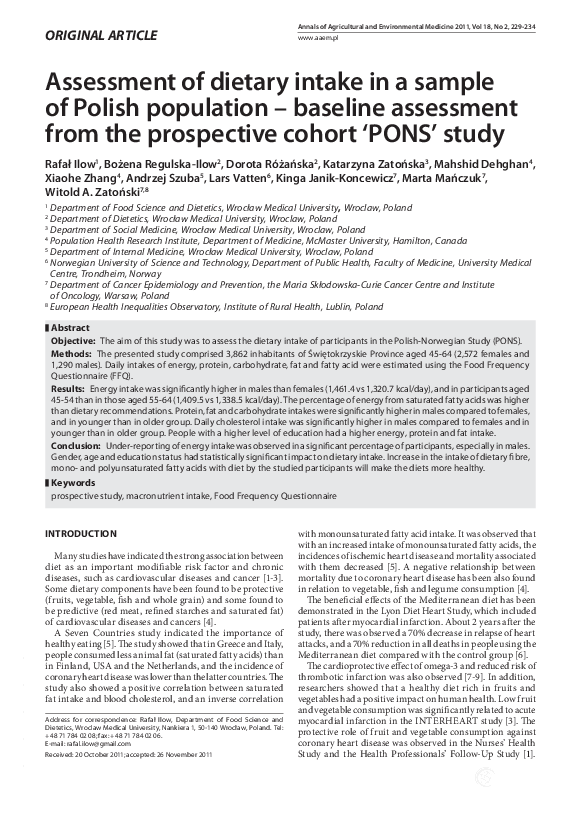 (PDF) Assessment of dietary intake in a sample of Polish population ...