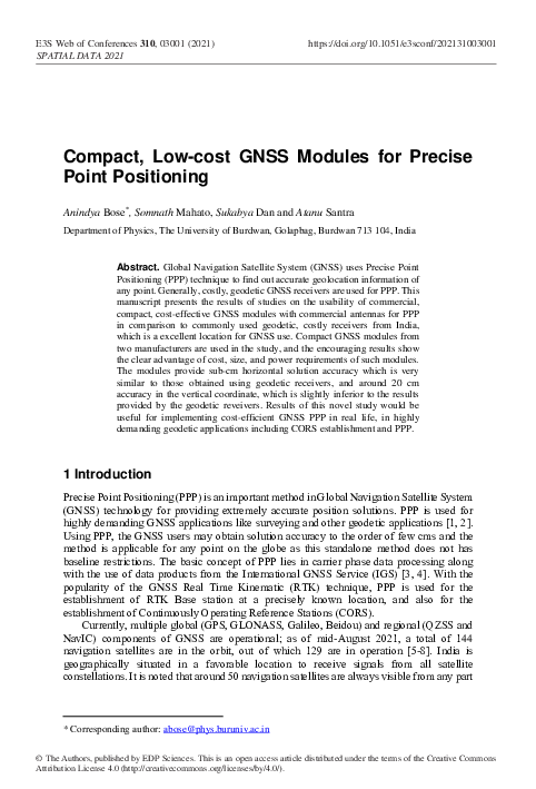 (PDF) Compact, Low-cost GNSS Modules for Precise Point Positioning