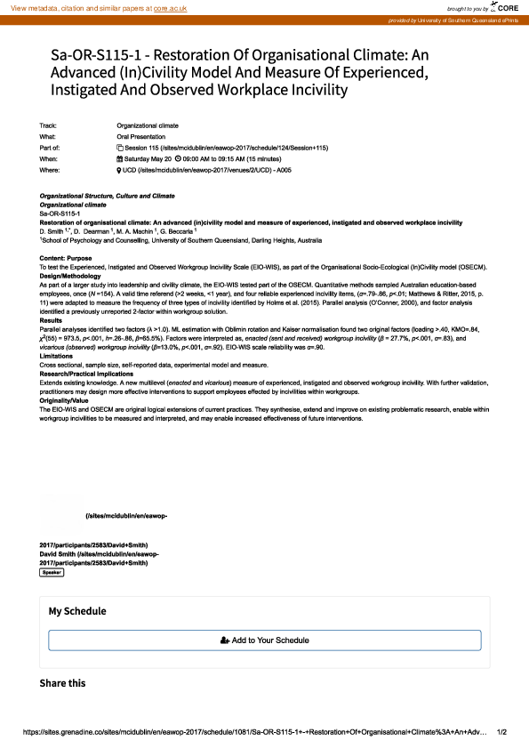 (PDF) Restoration of organisational climate: an advanced (in)civility ...