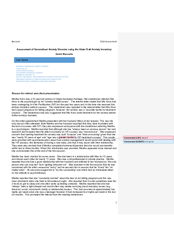 (PDF) Assessment of Generalised Anxiety Disorder using the State-Trait ...