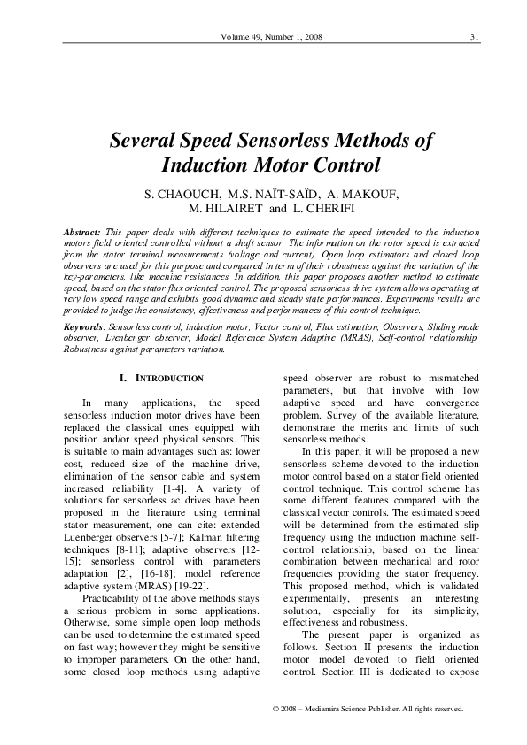 Pdf Several Speed Sensorless Methods Of Induction Motor Control Souad Salah