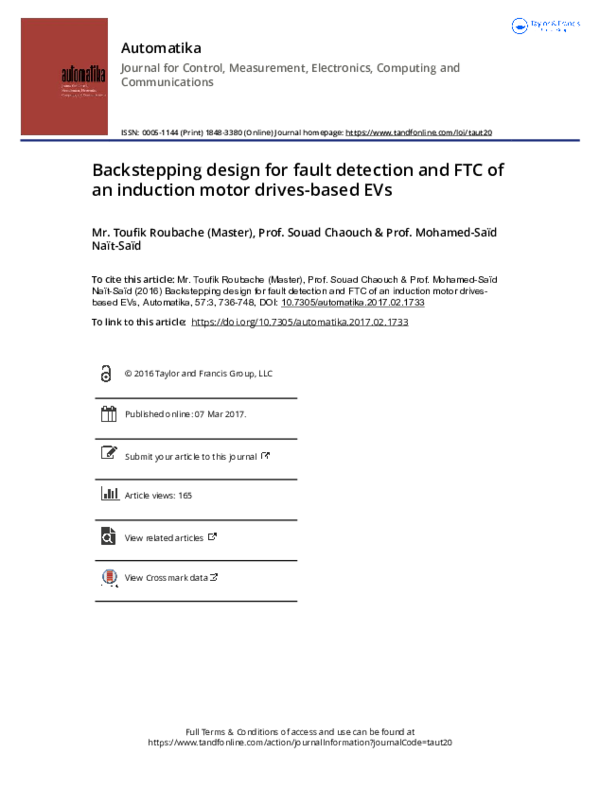 Pdf Backstepping Design For Fault Detection And Ftc Of An Induction Motor Drives Based Evs