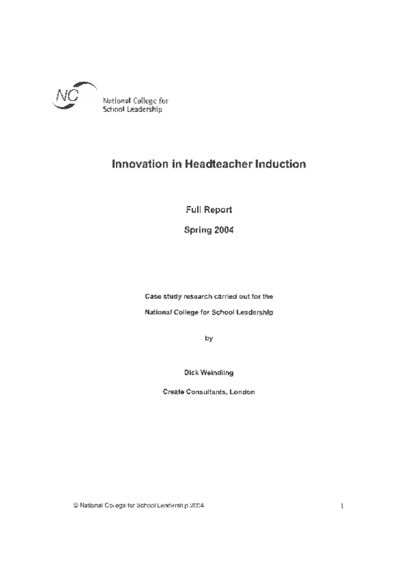 (PDF) Innovation in headteacher induction: full report