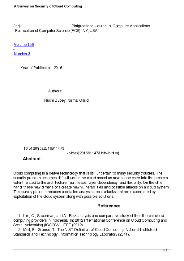 (PDF) A Survey on Security of Cloud Computing