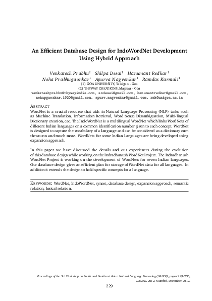 (PDF) An Efficient Database Design for IndoWordNet Development Using Hybrid Approach | Neha ...