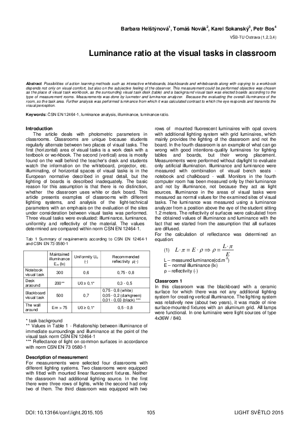 (PDF) Luminance ratio at the visual tasks in classroom