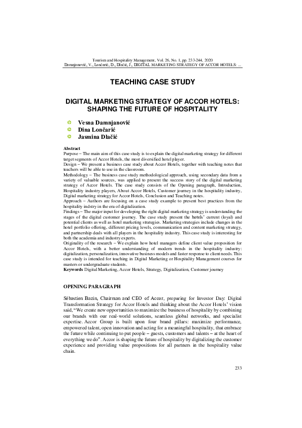 (PDF) Teaching Case Study: Digital Marketing Strategy of Accor Hotels: Shaping the Future of ...