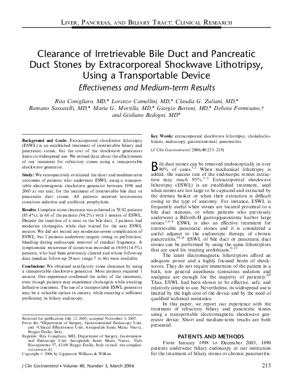 (PDF) Clearance of Irretrievable Bile Duct and Pancreatic Duct Stones ...