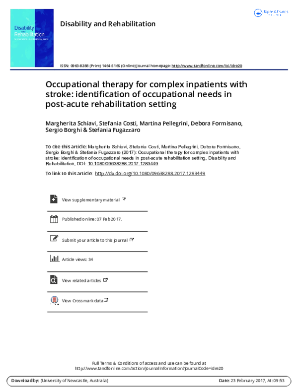 (PDF) Occupational therapy for complex inpatients with stroke ...