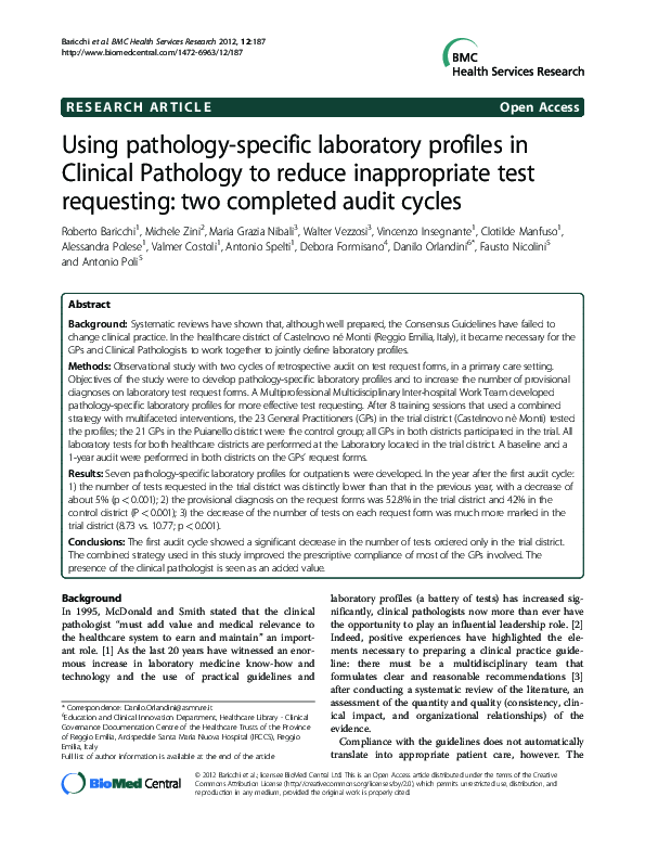 (PDF) Using pathology-specific laboratory profiles in Clinical ...