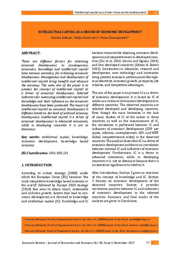 (PDF) Intellectual Capital as a Driver of Economic Development