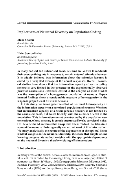 (PDF) Implications of Neuronal Diversity on Population Coding