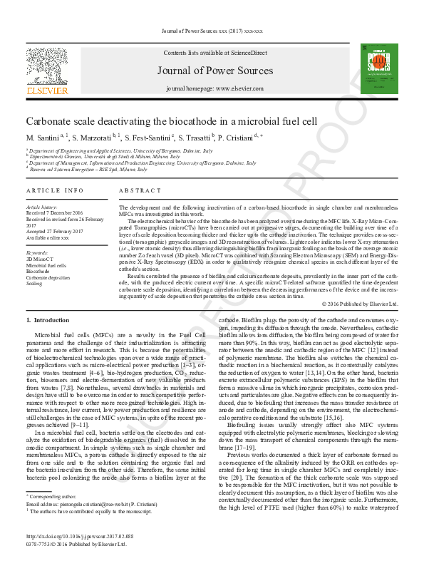 (PDF) Carbonate scale deactivating the biocathode in a microbial fuel cell