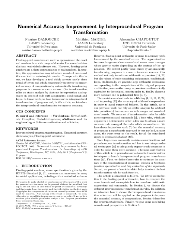 (PDF) Numerical Accuracy Improvement by Interprocedural Program Transformation