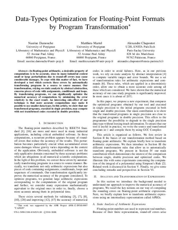 Pdf Data Types Optimization For Floating Point Formats By Program