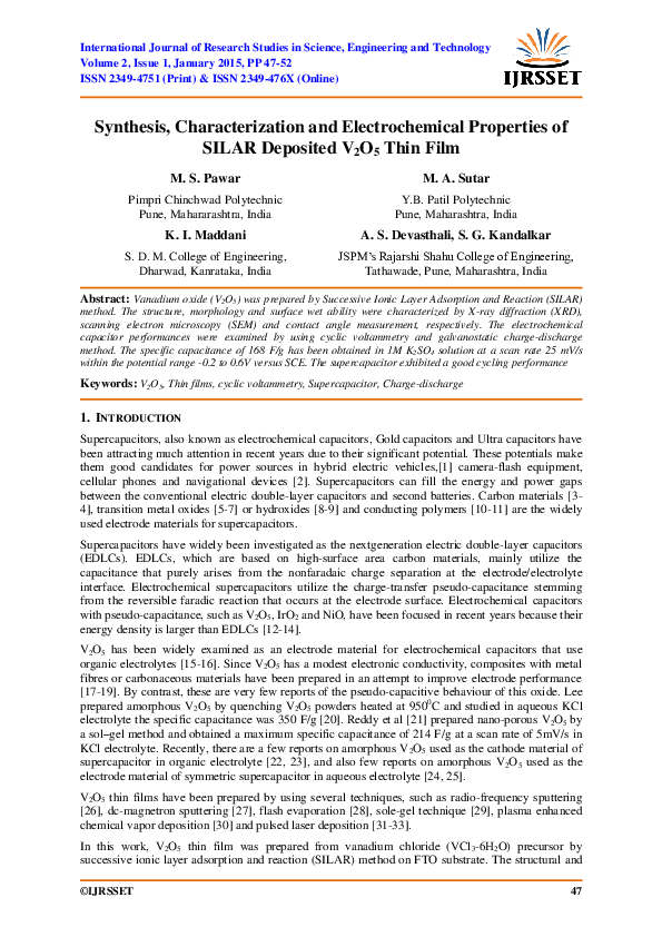 (PDF) Synthesis , Characterization and Electrochemical Properties of ...