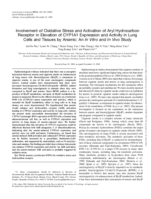 (PDF) Involvement of Oxidative Stress and Activation of Aryl Hydrocarbon Receptor in Elevation ...