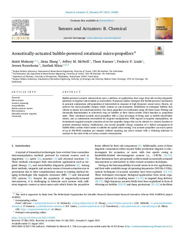 (PDF) Acoustically-actuated bubble-powered rotational micro-propellers