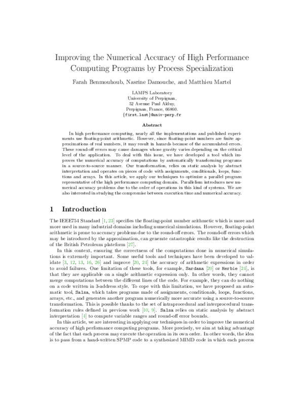 (PDF) Improving the Numerical Accuracy of High Performance Computing Programs by Process ...