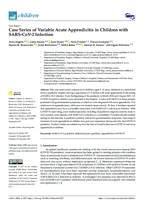 (PDF) Case Series of Variable Acute Appendicitis in Children with SARS ...