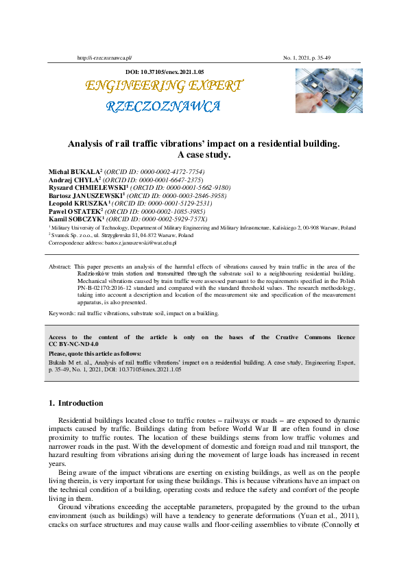 (PDF) Analysis of rail traffic vibrations’ impact on a residential building. A case study
