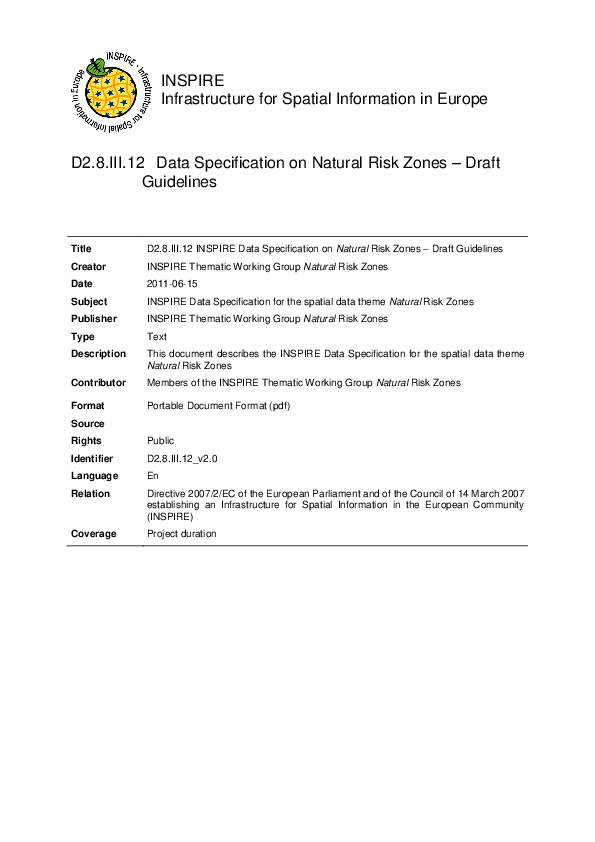 (PDF) INSPIRE Data Specification Document on Natural Risk Zones : Draft ...
