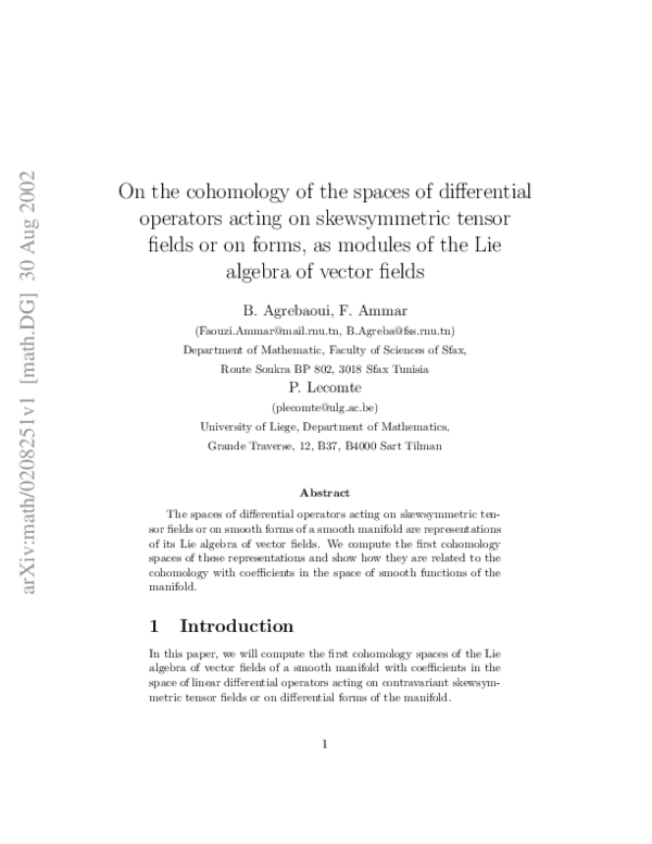 (PDF) On the cohomology of the spaces of differential operators acting on skewsymmetric tensor ...