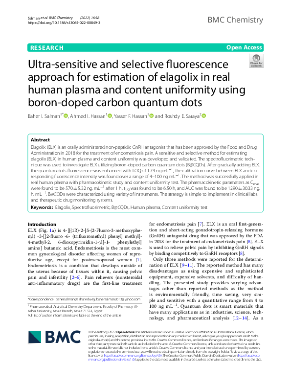 (PDF) Ultra-sensitive and selective fluorescence approach for estimation of elagolix in real ...