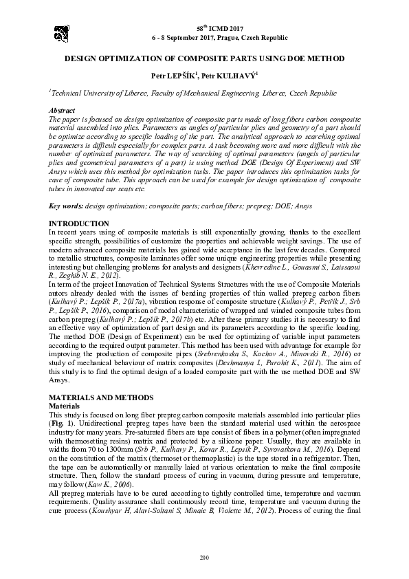 (PDF) Optimization of Composite Parts Using Doe Method