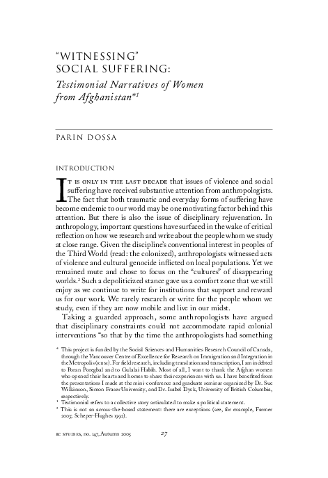 (PDF) Witnessing" Social Suffering: Testimonial Narratives of Women ...