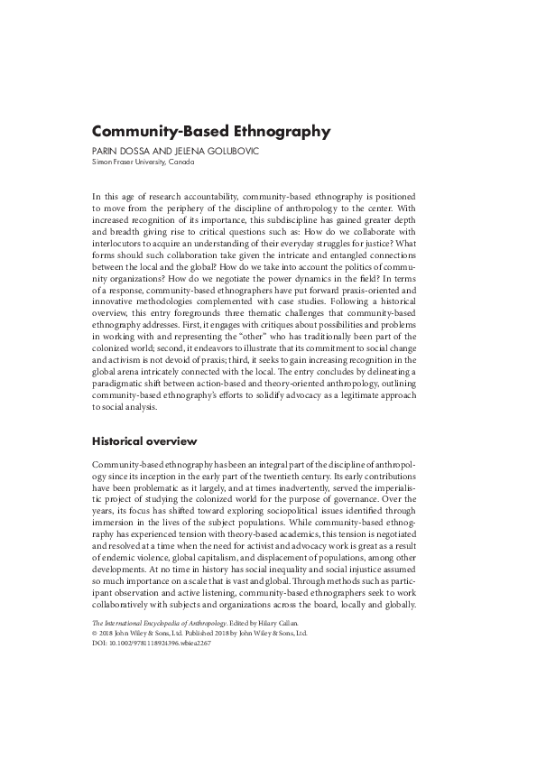 (PDF) Community‐Based Ethnography