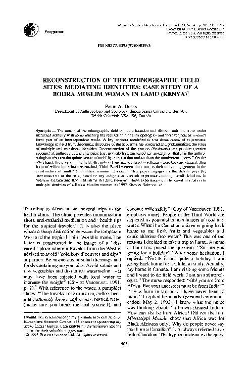 (PDF) Reconstruction of the ethnographic field sites: Mediating ...