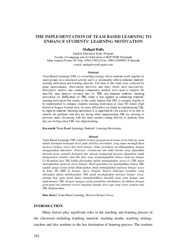 (PDF) Enhancing Learning Motivation via Team Based Learning