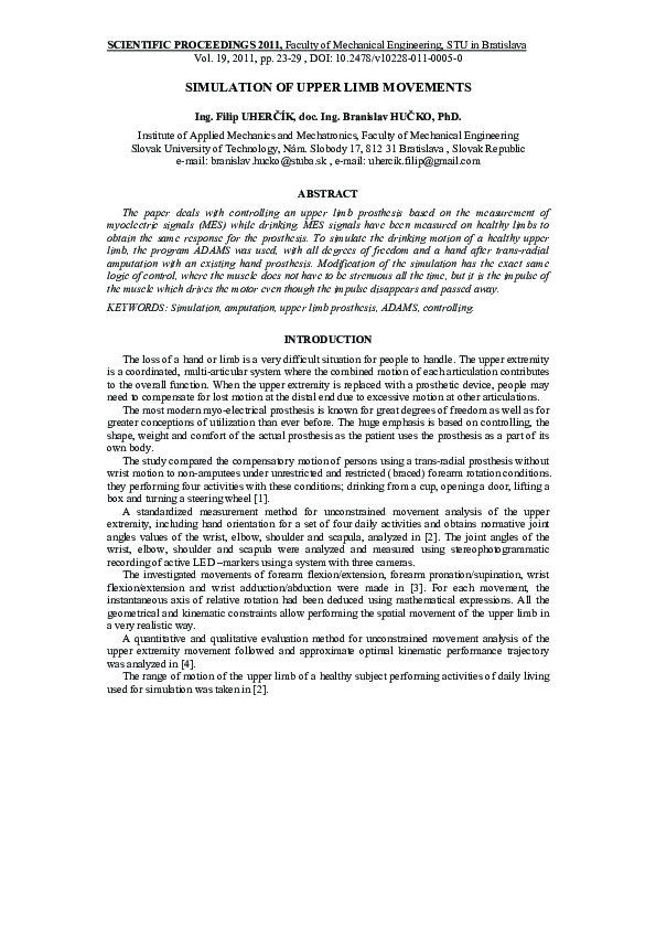(PDF) Simulation of Upper Limb Movements