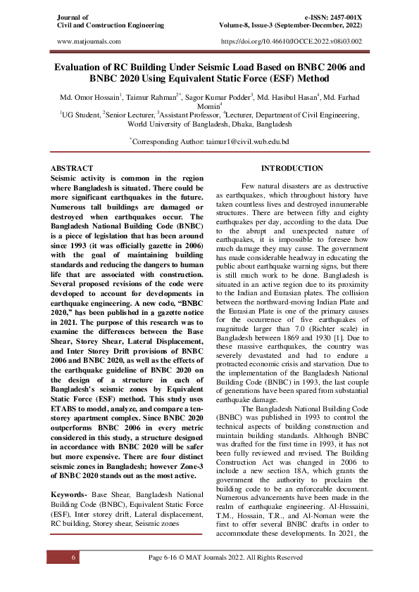 (PDF) Evaluation of RC Building Under Seismic Load Based on BNBC 2006 ...