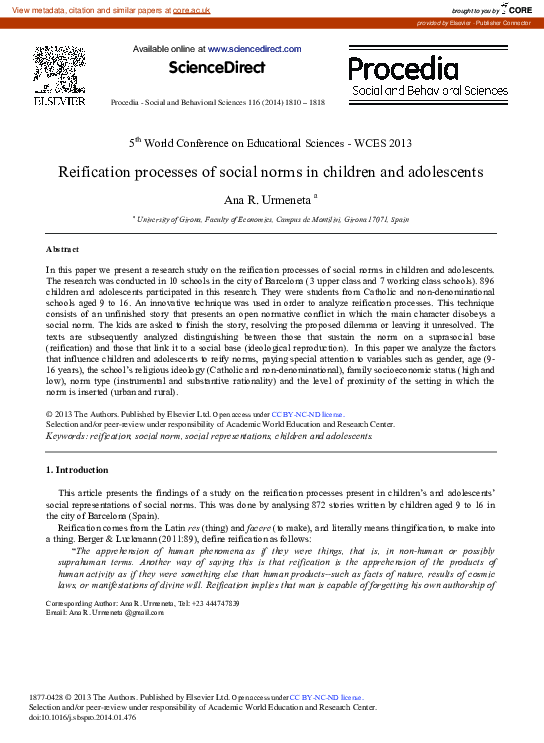 (PDF) Reification Processes of Social Norms in Children and Adolescents