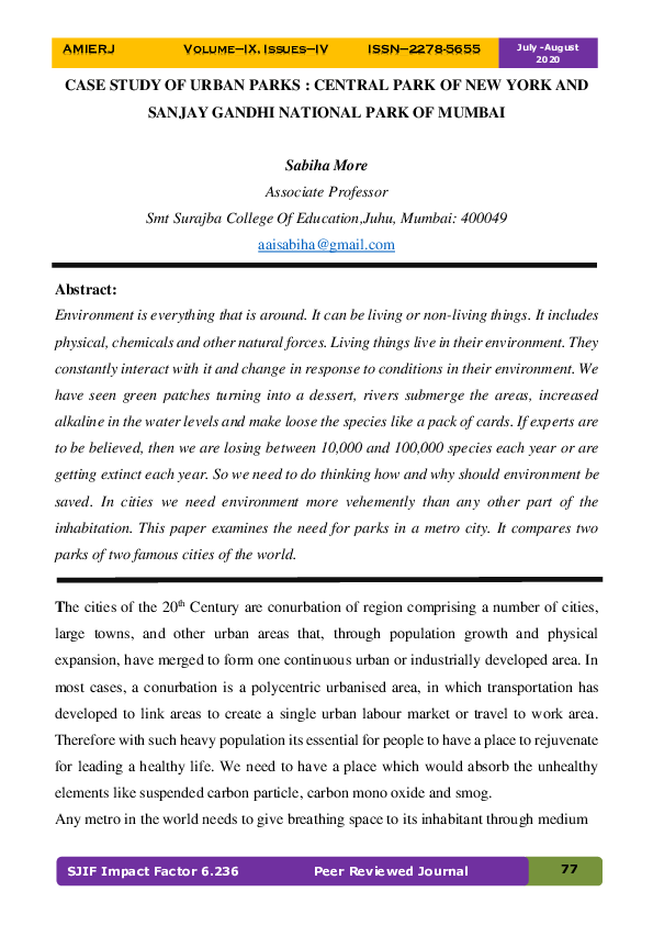 (PDF) Case Study of Urban Parks : Central Park of New York and Sanjay ...