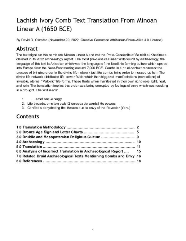 (PDF) Lachish Ivory Comb Text Translation From Minoan Linear A (1650 BCE