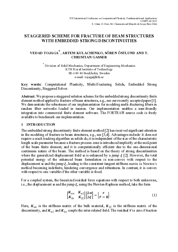 (PDF) Staggered Scheme for Fracture of Beam Structures with Embedded Strong Discontinuities