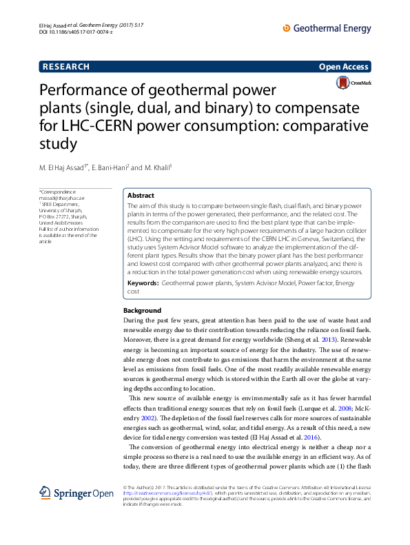 (PDF) Performance of geothermal power plants (single, dual, and binary) to compensate for LHC ...