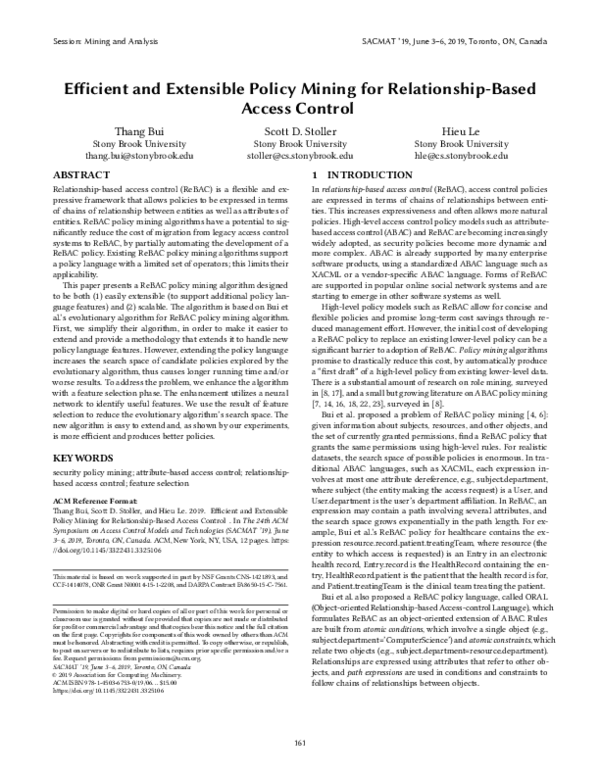 (PDF) Efficient and Extensible Policy Mining for Relationship-Based Access Control