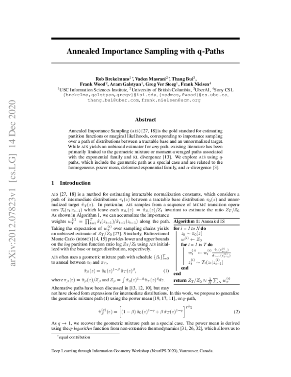 (PDF) Annealed Importance Sampling with q-Paths