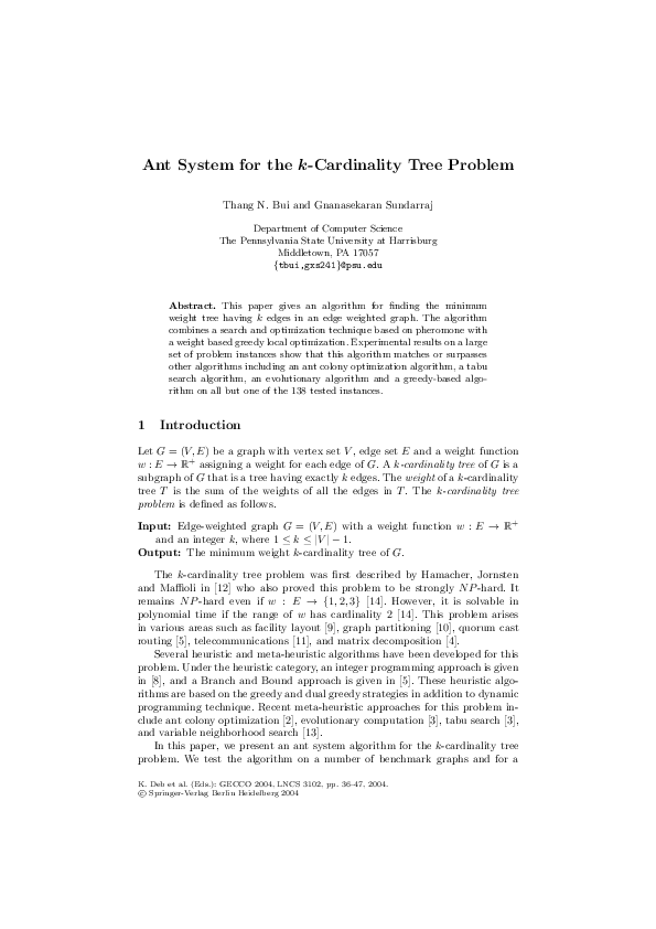 (PDF) Ant System for the k-Cardinality Tree Problem