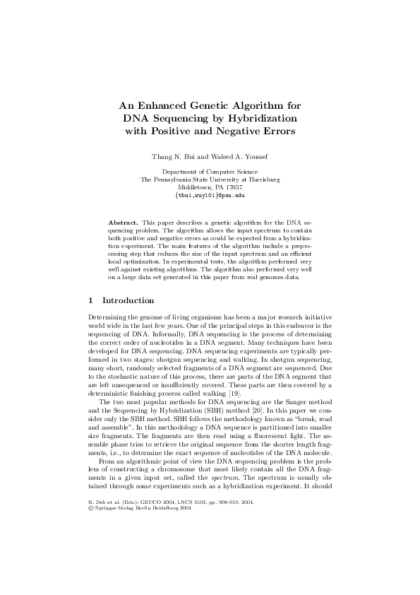 (PDF) An Enhanced Genetic Algorithm for DNA Sequencing by Hybridization ...