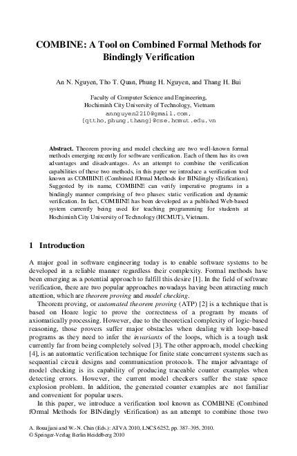 (PDF) COMBINE: A Tool on Combined Formal Methods for Bindingly Verification