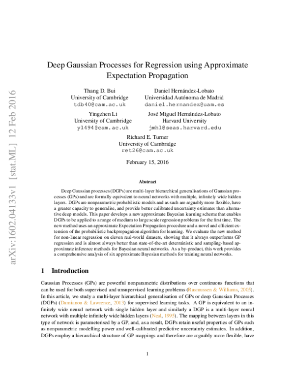 Pdf Deep Gaussian Processes For Regression Using Approximate