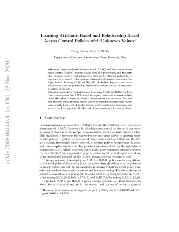 Pdf Learning Attribute Based And Relationship Based Access Control Policies With Unknown 